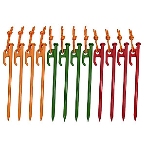 Sutekus Metal Tent Stakes Heavy-Duty Forged Steel Tarp Pegs Vibrant Camping Spikes with Reflective Pull Cord for Camping Hiking Outdoors, 12PCS (8")