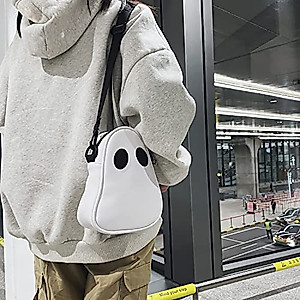 PU Leather Funny Ghost Bag, Halloween Purse Crossbody Bag, Devil Messenger Shoulder Bag for Woman (White)