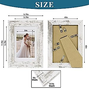 Hongkee 4x6 Picture Frame Set of 4, with Real Glass and Distressed White Wood Frame, Multi 4 by 6 Picture Frame for Wall or Tabletop Display, Display Picture 3.5x5 with Mat or 4x6 Without Mat