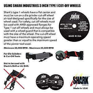 Shark Welding USA PN-26-6M Die Grinder Cut-Off Wheel and Mandrel Kit, 3-Inch x 1/32" x 3/8” Shark Type-1 Double-Reinforced Thin Wheels, 54 Grit (6 Cutting Discs and 1 Mandrel)