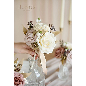 Ling's Moment Ivory Wedding Table Centerpieces Boho Mini Bridesmaid Bouquets Set of 6 Floral Centerpieces for Wedding Reception Table Decorations (Neutral Dusty Rose)