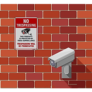 Large Video Surveillance Signs Outdoor,No Trespassing Sign Aluminum 10x14 Inch UV Ink Printed for House and Business (4-Pack)