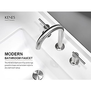 KENES Widespread Bathroom Faucet, Brushed Nickel 2 Handle 8 Inch Bathroom Sink Faucet, Bathroom Sink Faucet 3 Hole Lavatory Vanity Faucet with Pop Up Drain & Water Supply Hoses LJ-9018