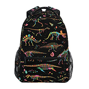 QUGRL Skeletons Dinosaurs Fossils School Backpack for Girls Boys Childish Cartoon Large Bookbag Laptop Computer Bag Casual Hiking Travel Daypack Backpack Schoolbag for Teens College 16 Inch