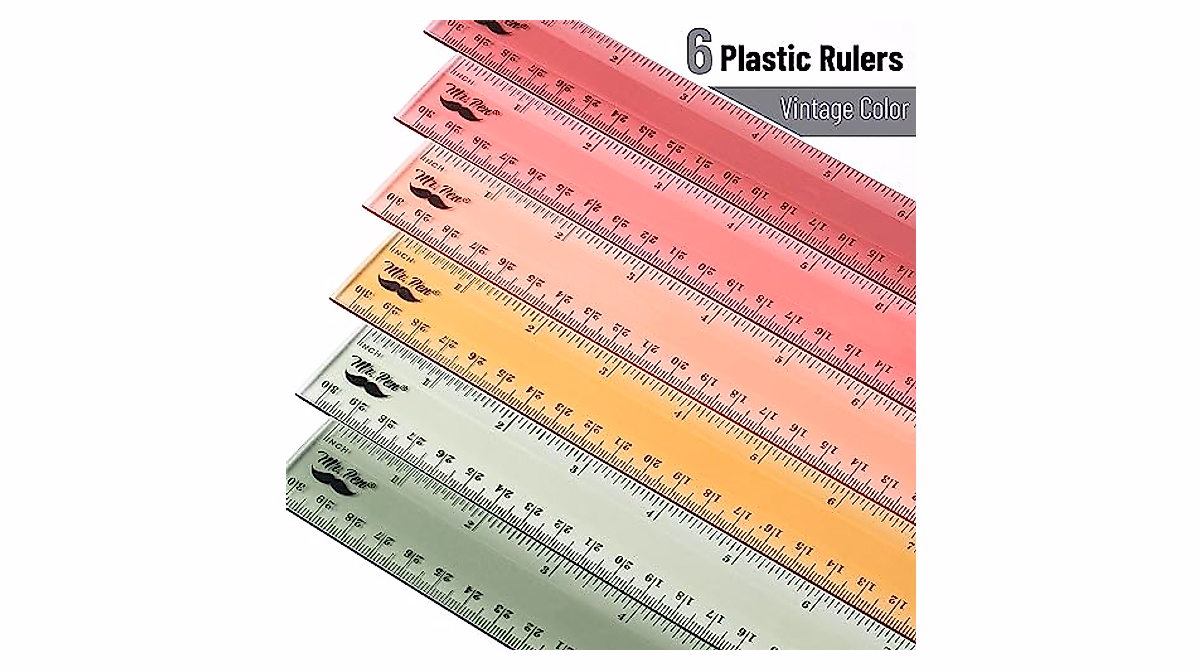 Mr. Pen- Ruler, 12 inch Ruler, 6 Pack, Vintage Colors, Clear Ruler 12 ...