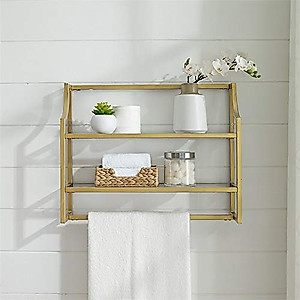 Pemberly Row 2 Shelf Glass Metal Wall Shelf in Soft Gold