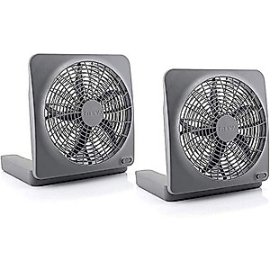 Treva 10-Inch Portable Desktop Air Circulation Battery Fan, 2 Speed, Compact Folding & Tilt Design, with AC Adapter - 2 Pack (Graphite)