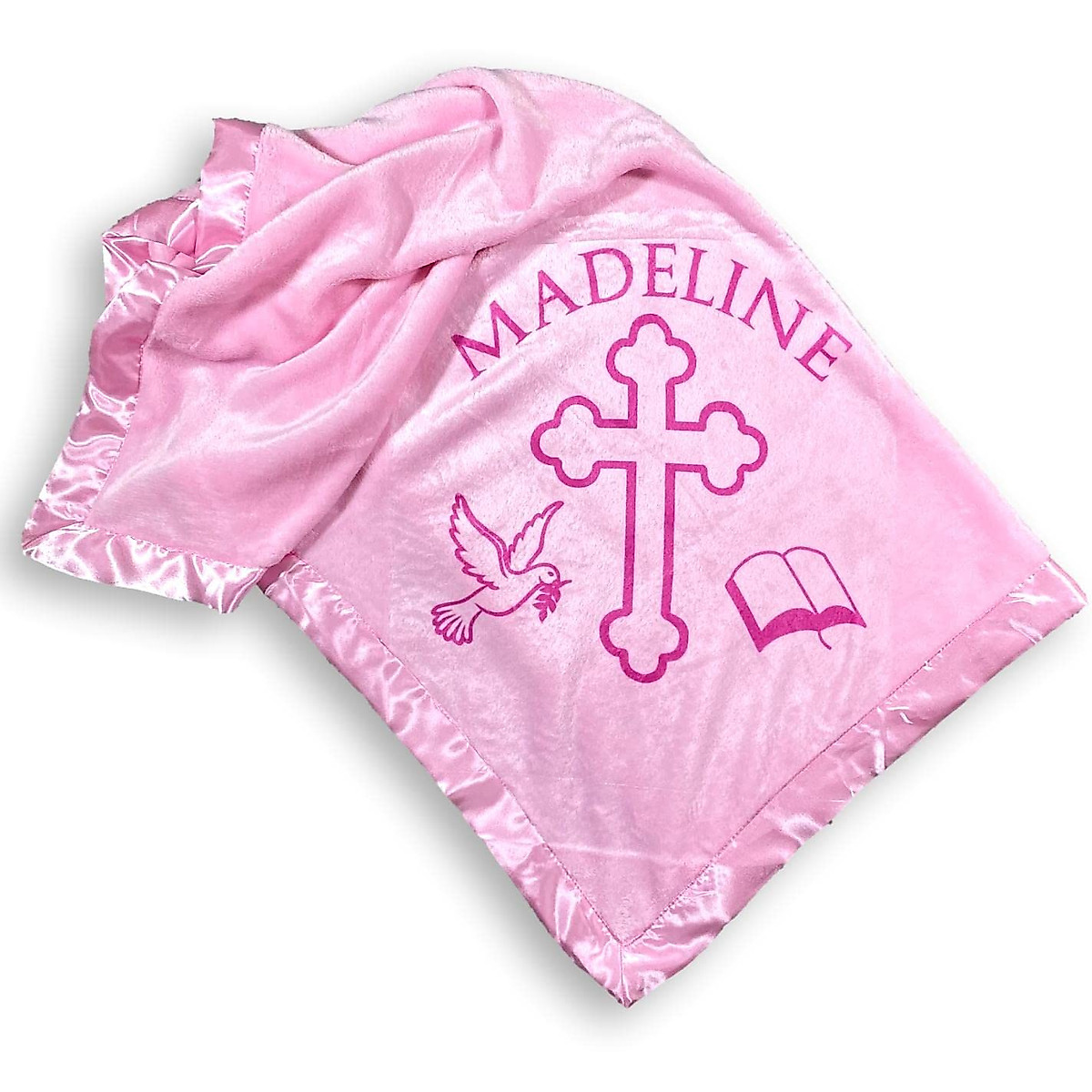 Custom Catch Personalized Baptism Baby Blanket Gift - Girl Name for Christening (Pink, 1 Text Line)