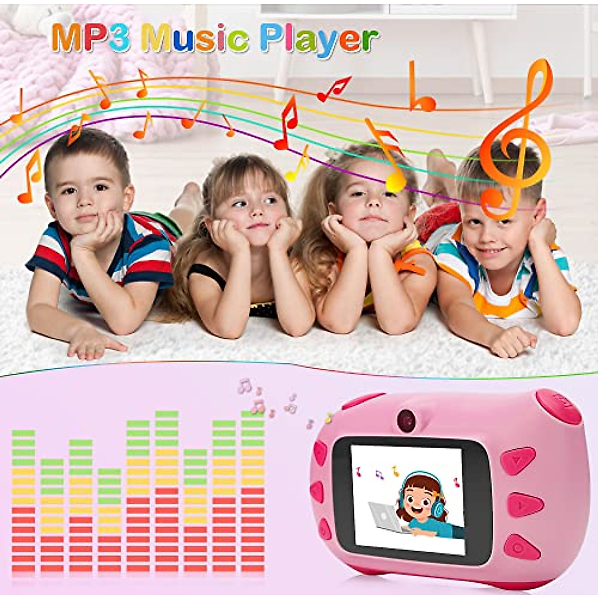 WSNDD Kids Camera, Toddler Camera for 4 5 6 7 8 9 Year Old Girl Gifts, 4-9 Year Old Girl Birthday Gifts, HD Kids Pink Video Camera with 32GB SD Card