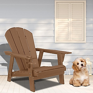 enprisoe Adirondack Chairs, HDPE All Weather Adirondack Chair, Fire Pit Chairs (Teak)