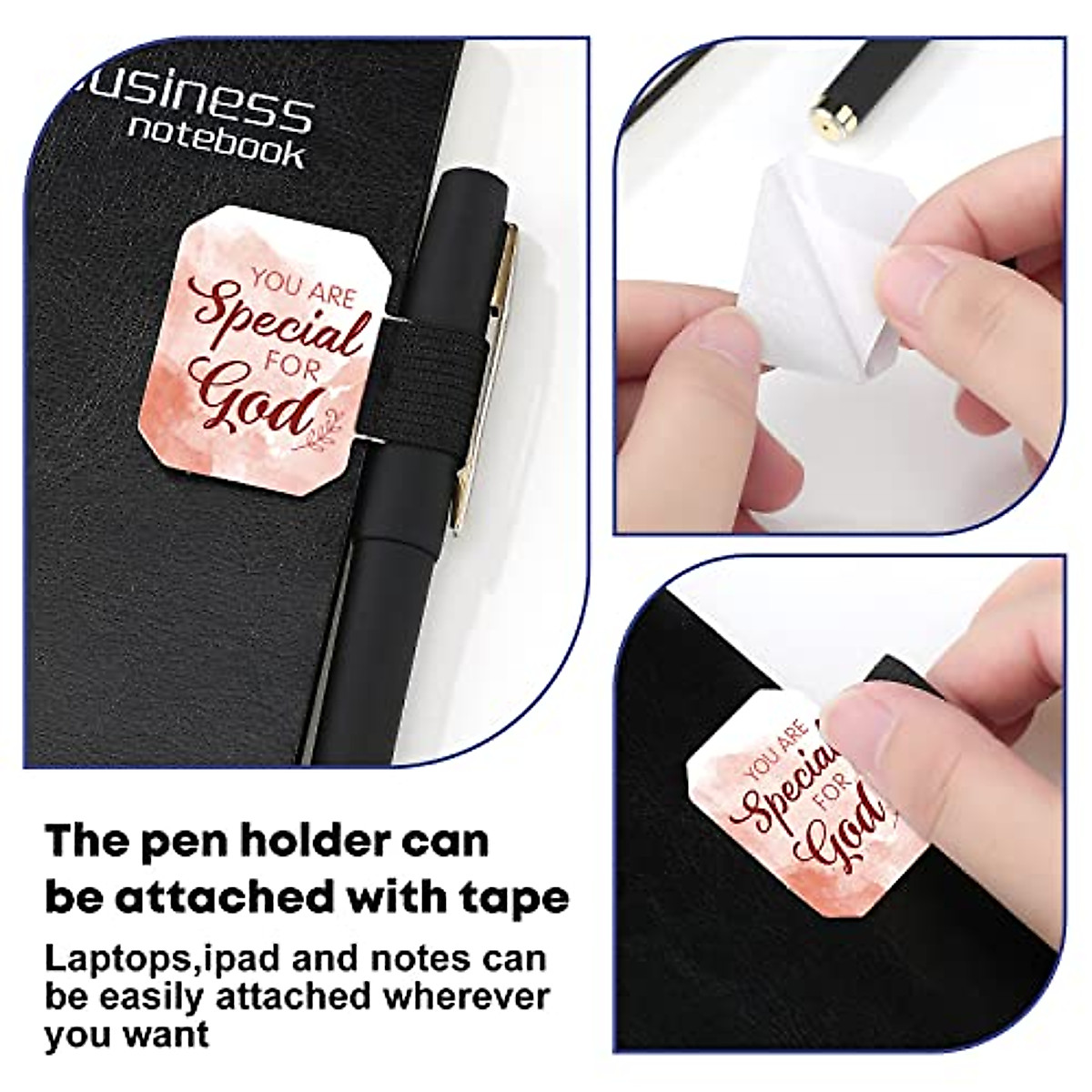 12 Pack Pen Loop Holder with Inspirational Quote Self Adhesive Pen Holder Pen Clip for Notebook Pen Holder Leather Pencil Holder with Elastic Pen Loops for Planner Journals Calendars Tablet Case