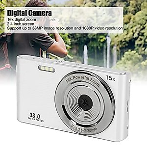 Portable Digital Camera, 1080P 38MP Digital Camera for Kids, Anti Shake Video Camera with 16X Zoom and 2.4in Screen, Built in Fill Light, Point and Shoot Camera for Teens Beginners