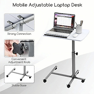 Tangkula Rolling Laptop Desk Cart, Mobile Laptop Stand with Tilting Tabletop, Height Adjustable Bedside Table with Mouse Pad Cup Holder, Ideal for Laptop Bed Sofa Couch