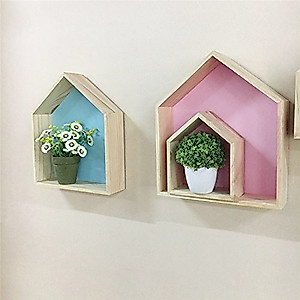 House Shape Wooden Wall Storage Shelf/Wooden House Shelves/Wood Wall Shelf/House Shaped Shelf Box,Set of 2 Wall Art Decoration Children's Room Decoration