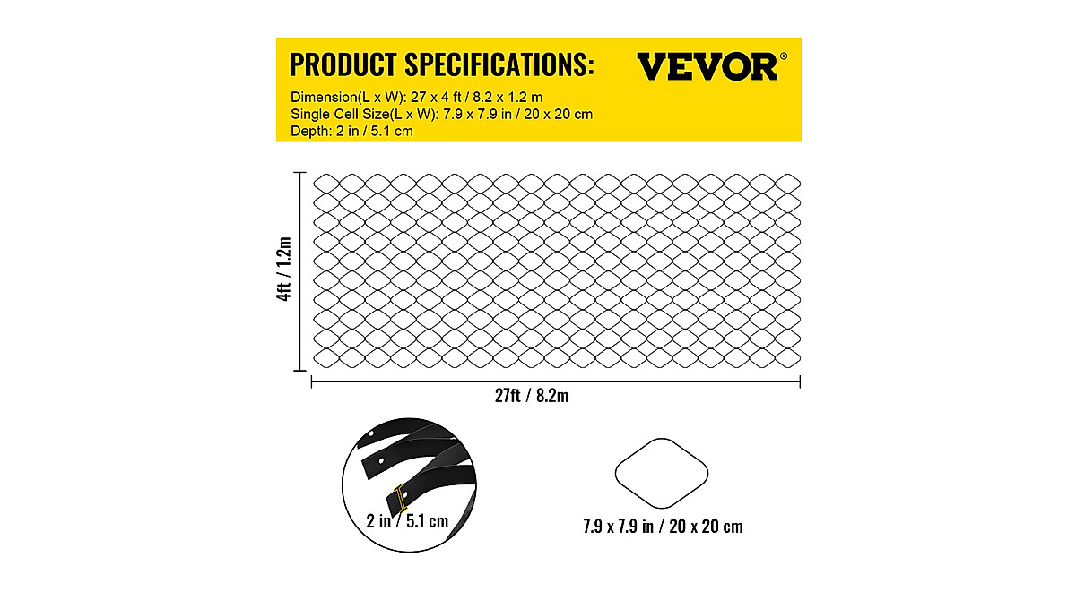 VEVOR Ground Grid 27 ft x 4 ft, 1885 lbs per Sq Ft Load Geo Grid, 2 ...