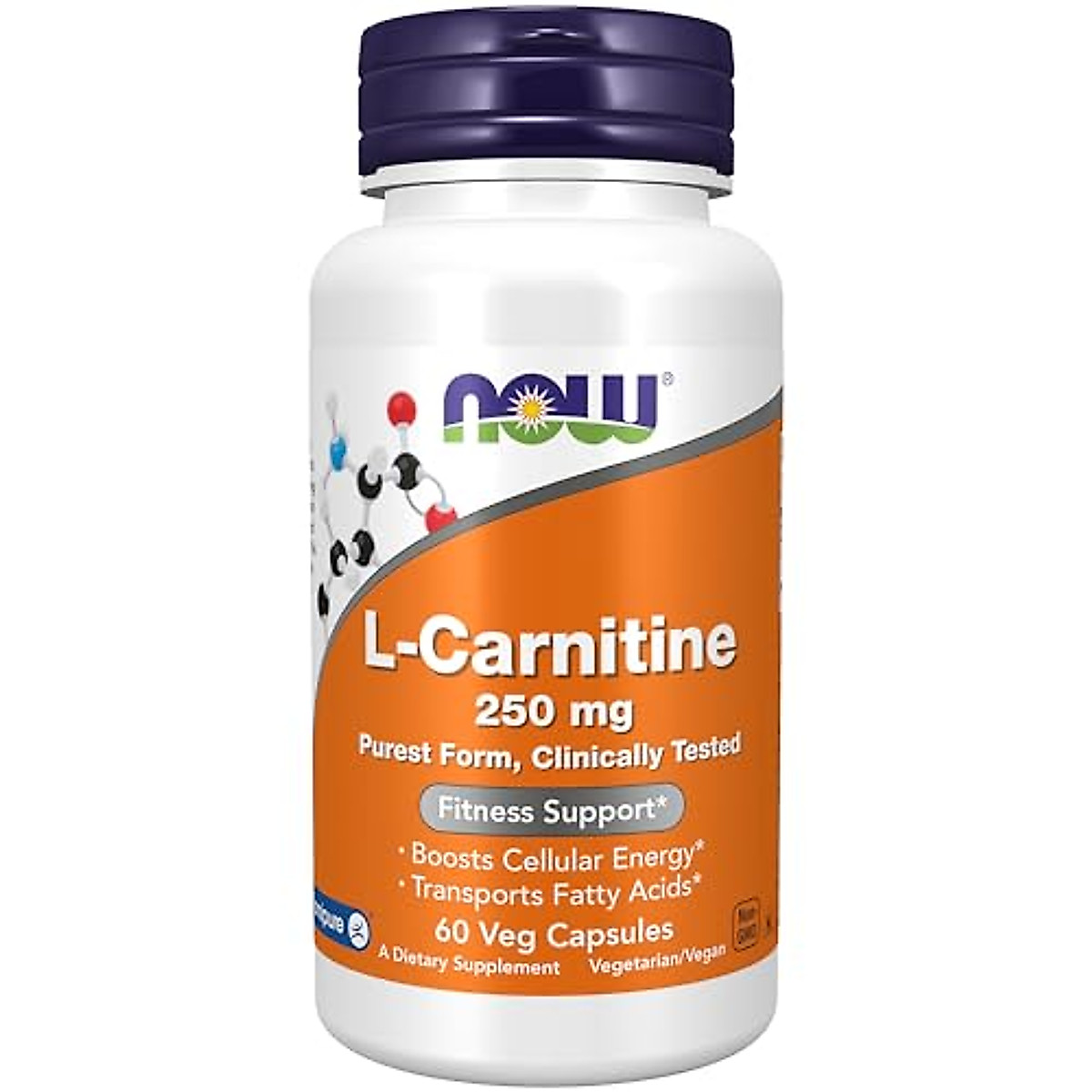 NOW Foods Supplements, L-Carnitine 250 mg, Purest Form, Amino Acid, Fitness Support*, 60 Veg Capsules