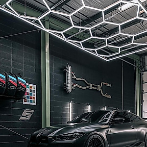 TRON Auto Lab 9X (Nine) Hexagon LED Light Kit, with Border Upgrade, Grid Series, Super Bright Daylight White 6500K, TRON-HEX-LIGHT-KIT-9XB