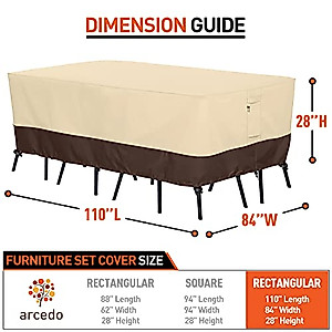 Arcedo Patio Furniture Covers, Waterproof Outdoor Furniture Covers 110 inch, Patio Table Cover for Outdoor Furniture, Heavy Duty Large Rectangular Dining Table Cover, Beige & Brown