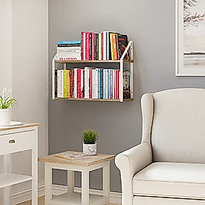 Wallniture Modena 2-Tier 24" Bathroom Organizer, Wall Shelves Kitchen Organization, Laundry Decor Book Shelves for Wall Living Room Burnt Finish, White Bracket