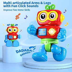 Yerloa Toddler Robot Toys for 1 Year Old Boy Christmas Stocking Stuffers, One Year Old Boy Birthday Gift, Baby Boy Toys 12-18 Months Music Light Up 12M Travel Interactive Learning Kids Toys 2 Year Old