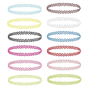 BodyJ4You 12PC Tattoo Choker Necklace Set - 90s Accessories 80s Old School 2000s Jewelry - Vibrant Pink Blue White Green Black - One Size Women Teen Girl - Stretchy Multicolor Collar