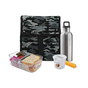 PackIt® Freezable Lunch Bag, Charcoal Camo, Built with EcoFreeze® Technology, Foldable, Reusable, Zip and Velcro Closure with Buckle Handle, Perfect for Fresh Lunch On the Go