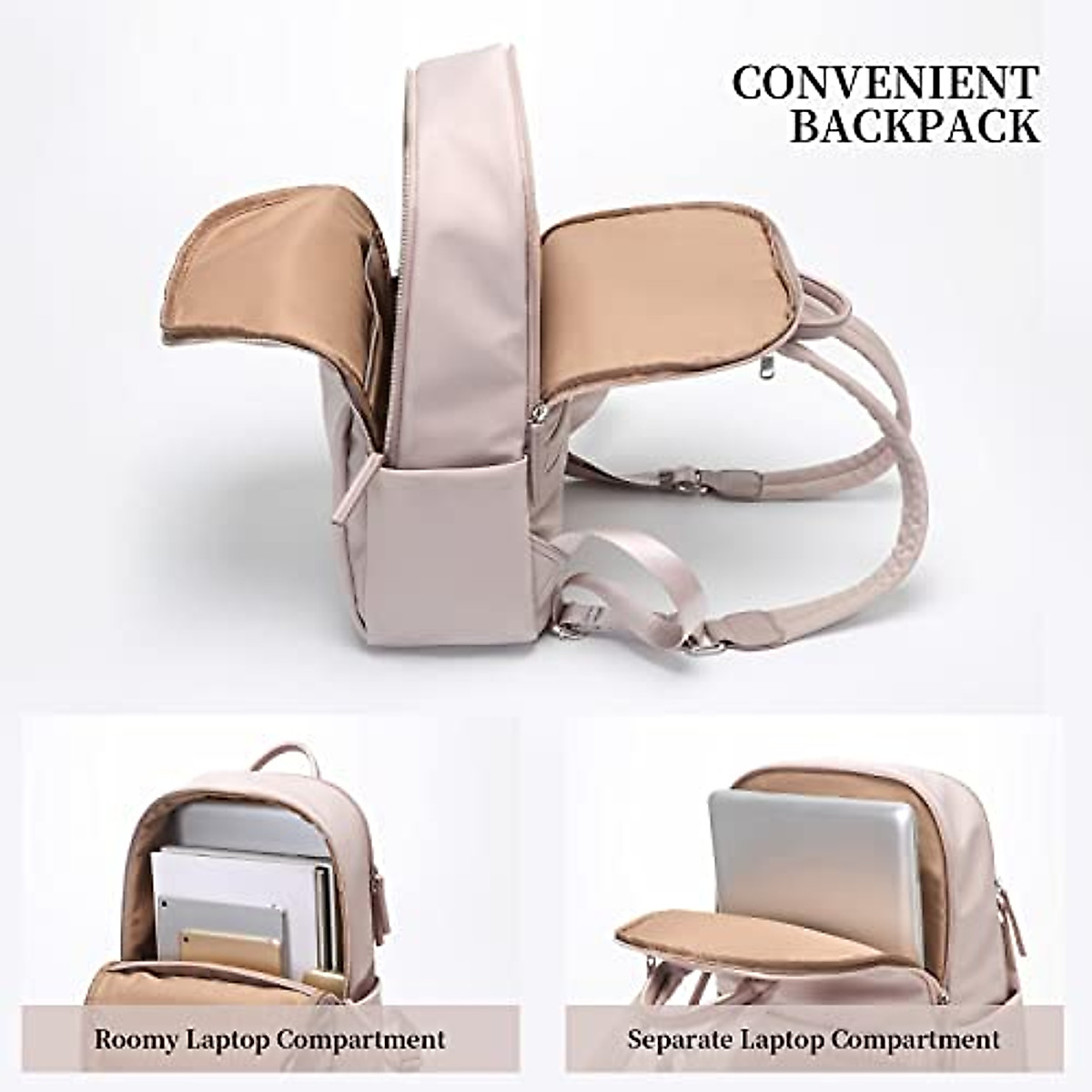 GOLF SUPAGS Womens Laptop Backpack with Separate Laptop Compartment Water Resistant Computer Backpacks Fits 14 Inch Notebook Travel Work College Bags (14-Inch, Pink)