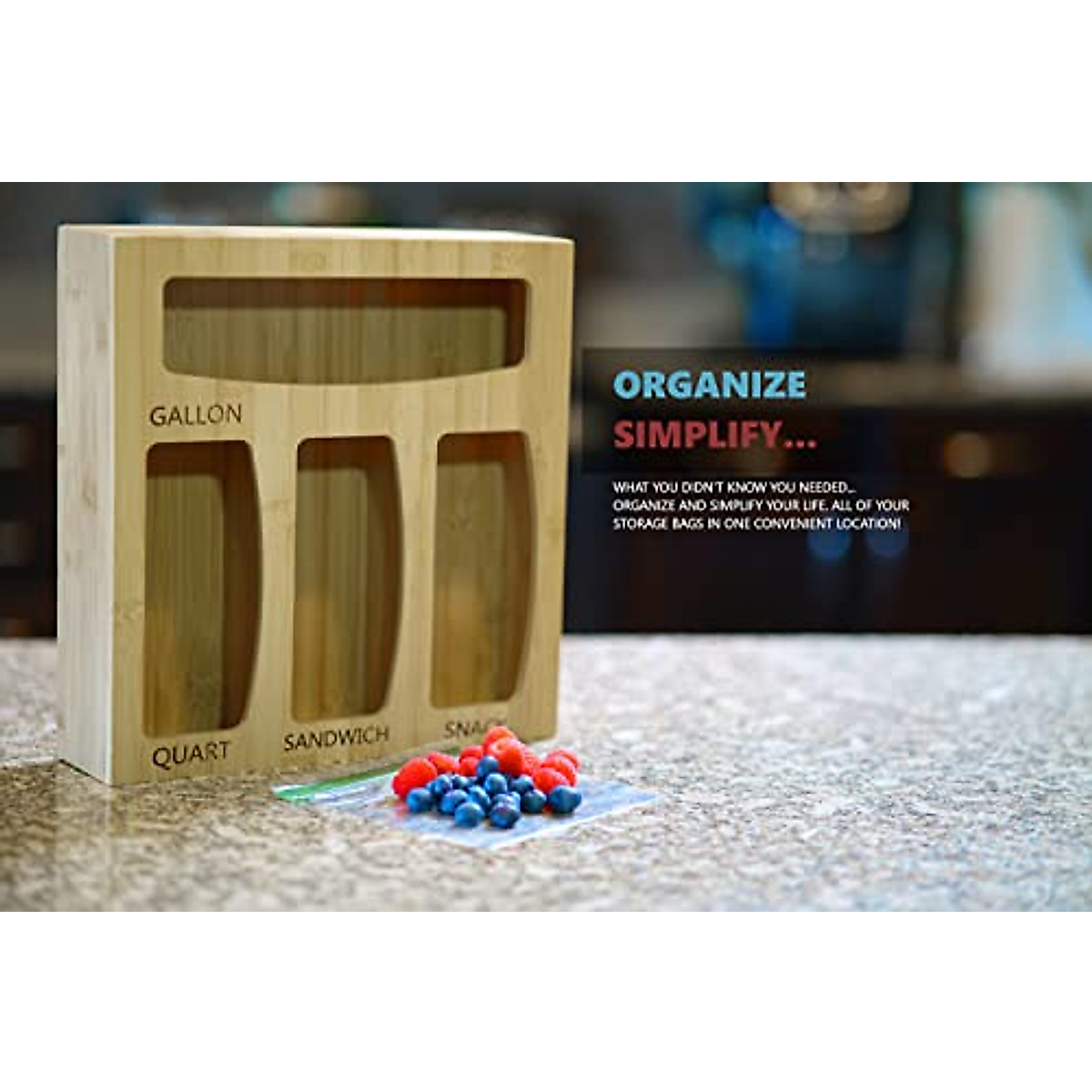 Ziploc Storage Bag Organizer, Bamboo Organizer, Food Storage Bag Organizer, Baggie Organizer Dispenser for Drawer, Kitchen Drawer Organizer. Compatible with Gallon, Quart, Snack and Sandwich Bags