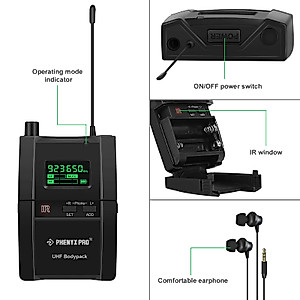 Phenyx Pro PTM-10B in Ear Monitor System in UHF Band Bundle with Compatible PTM-10 Bodypack Receiver