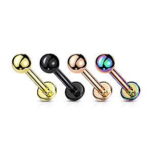 Dynamique Push In Top Ball PVD 316L Surgical Steel Threadless Labret, Monroe, Flat Back Stud (Sold Per Piece)