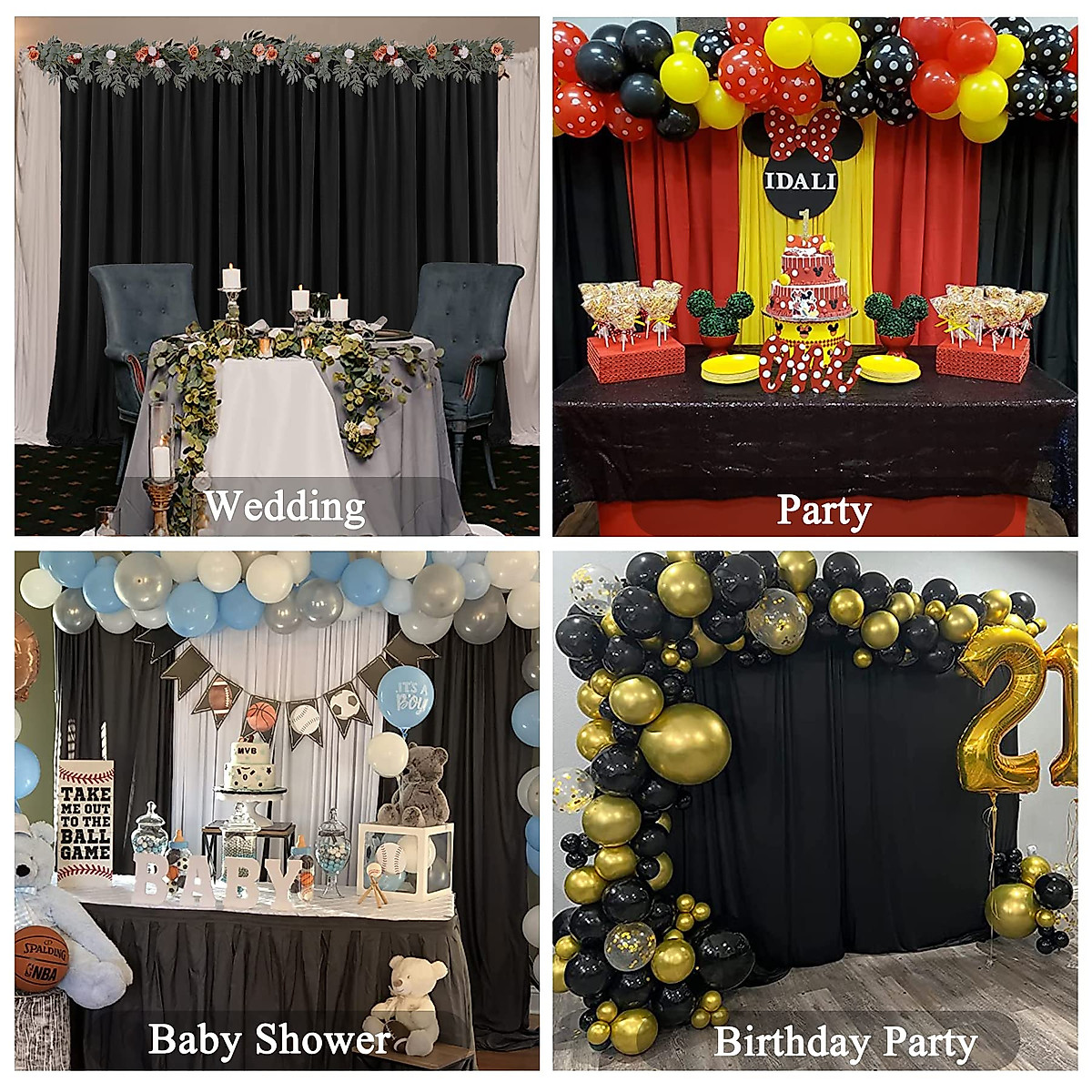 Black Backdrop Curtain for Parties Wrinkle Free Black Photo Curtains Backdrop Drapes Fabric Decoration for Birthday Party Wedding 5ft x 8ft,2 Panels