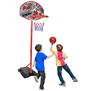 Kids Basketball Hoop Indoor Outdoor Play Adjustable Height 5.8 ft to 8.7 ft Tall Portable Basketball Court Hoops Net with Fillable Base