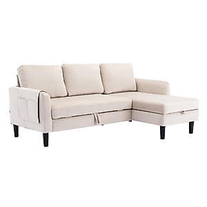 HomSof Sectional Sofa Set with Chaise Lounge, Storage, Cup Holder and Side Pocket, 3-Seat L-Shaped Couch for Small Spaces, Living Room