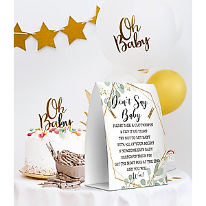 Don't Say Baby Set - One 5x7 Sign and 50 Mini Clothespins, Baby Shower Games, Baby Shower Decoration, Gender Neutral Baby Shower - MsJb010