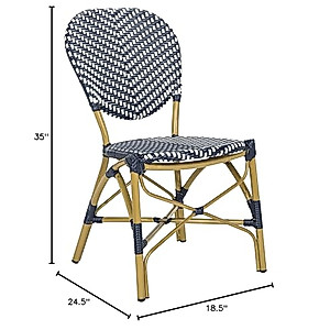 SAFAVIEH PAT4010A-SET2 Outdoor Collection Lisbeth Navy and White French Bistro Stacking Side Chair