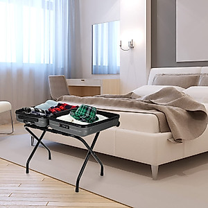 Pelopy 8 Pack Luggage Rack Steel Folding Suitcase Stand Black Luggage Racks with Nylon Straps for Home Hotel Bedroom Closet Guest Room Travel Vacation Motels Supplies