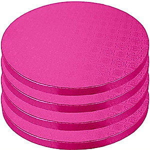 12 Inch Cake Boards - 4 Pack Cake Drums 12 Inch Dia - Disposable Pink Cake Board Circles - Reusable Round Cake Boards - Cake Base Cardboard Cake Rounds - Cake Decorating Supplies & Baking Supplies