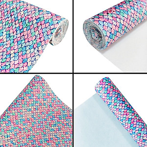 Greatdiy Sparkly Mermaid Chunky Glitter Faux Leather Roll 12 x 52 inch Shiny Synthetic Leatherette Fabric for Making DIY Bows Crafts (24008#16)