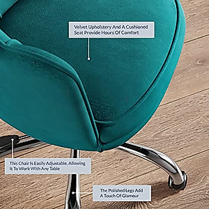 BELLEZE Upholstered Velvet Seashell Accent Chair, Rolling Swivel Office Vanity Unique Cute Decorative, Armless Stylish Comfy, Adjustable Height - Kaylee (Green)
