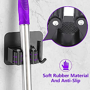 Broom Holder Wall Mount Self Adhesive, Sturdy Heavy Duty Stainless Steel Mop Gripper Rack Perforated Free, Perfect for Laundry Room Organizer, Fit with Laundry Kitchen Garage Garden Storage System