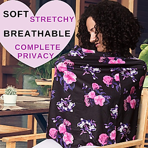 4 in 1 Car Seat Covers for Babies Girl, Nursing Cover Carseat Canopy, Soft and Stretchy Breastfeeding Scarf, Best Gift Set for Infant, Newborn - Floral Black Pink and Purple