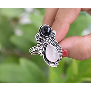 Rekha Gems Rose Quartz Ring-925 Sterling Silver Ring-Vintage Ring-Handmade Ring-Birthday Gift-Pink Gemstone Ring-Boho and Hippie Ring-Birthstone Ring-Rose Quartz Jewelry- ROS43(A) (11 US)