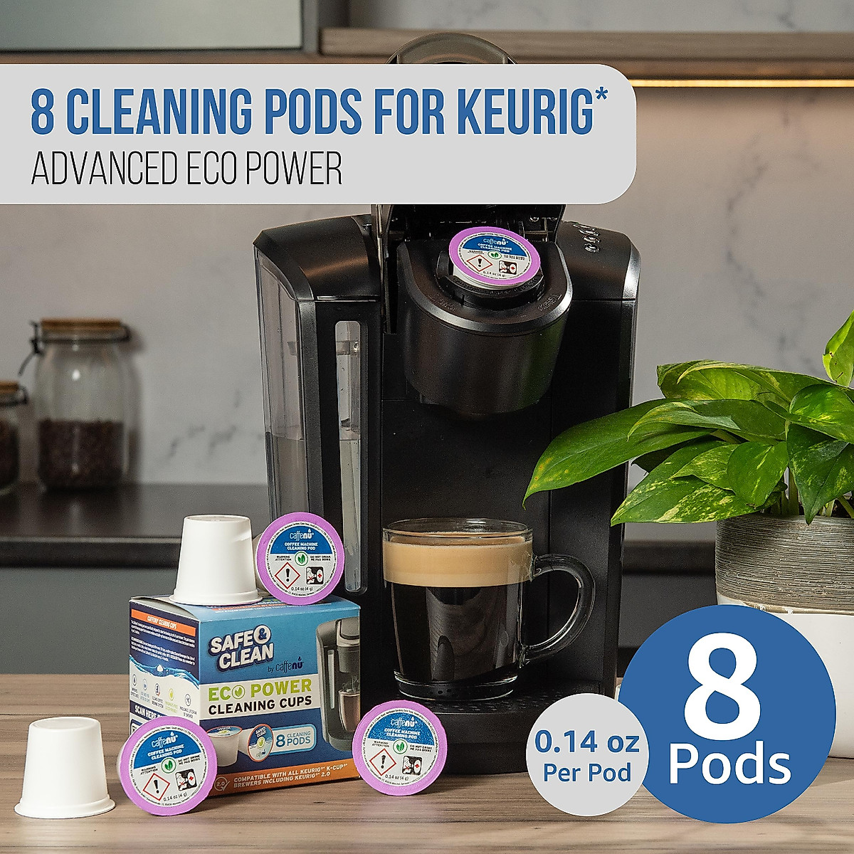 8-Pack of Keurig Cleaning Pods For Keurig 1.0 & 2.0 Machines - K Cup Cleaner Pods Removes Stale Coffee Residue & Stains - Keurig Cleaner Pods Eco Friendly
