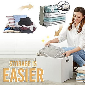 TAILI 2 Pack Storage Bins With Lids and 8 Pack Vacuum Storage Bags Large, Extra Large Cube Storage Bin of 32L Collapsible & Stackable for Bedding and Clothes, Closet Organizers and Storage