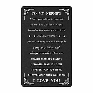 Nephew Gifts Nephew Birthday Card - My Nephew Gifts for Graduation Father's Day Christmas Valentines, Remember How Much You Are Loved, Engraved Black Aluminum