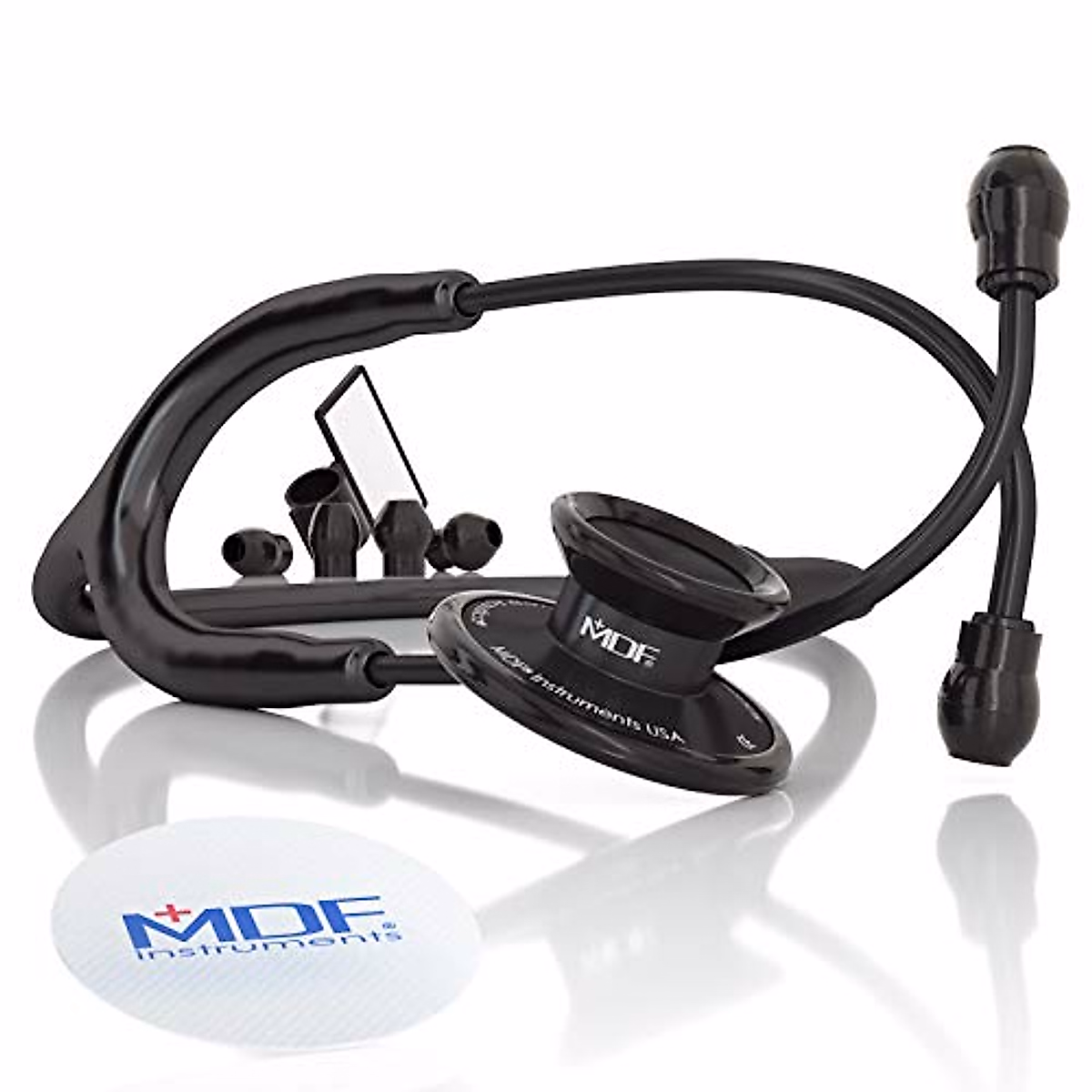 MDF Acoustica Lightweight Stethoscope for Doctors, Nurses, Students, Home Health Use, Adult, Dual Head, Black Tube, Black Chestpiece-Headset, MDF747XPBO