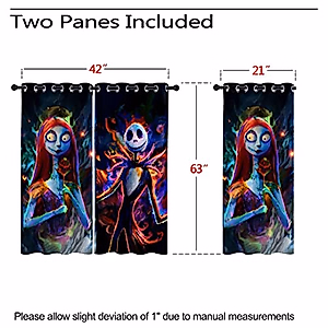 ARDORN Nightmare Christmas Blackout Curtains for Girls Boy Home Decor, Halloween Sally Jack Rod Pocket Thermal Insulated Eyelet Window Curtain Darkening Drapes for Bedroom Living Room 42"x63"