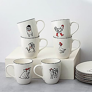 LEHAHA Farmhouse Coffee Mugs Set,16 OZ Animal Large Coffee Mugs with Handle, Set of 6, Christmas Porcelain Mugs/Cups for Coffee, Tea, Cocoa, Office and Home Use, Practical Gift, Assorted Design