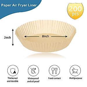 200PCS Air Fryer Paper Liners, Disposable Non-Stick Air Fryer Parchment Paper Fit 4-8QT Air fryer Basket Oil Resistant, Waterproof Baking Paper Roasting Microwave (Round,8 Inch)