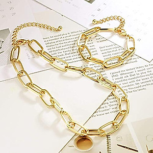 LANE WOODS Gold Chain Necklace and Bracelet for Women Ladies Dainty and Chunky Chain Link Paperclip Jewelry Set